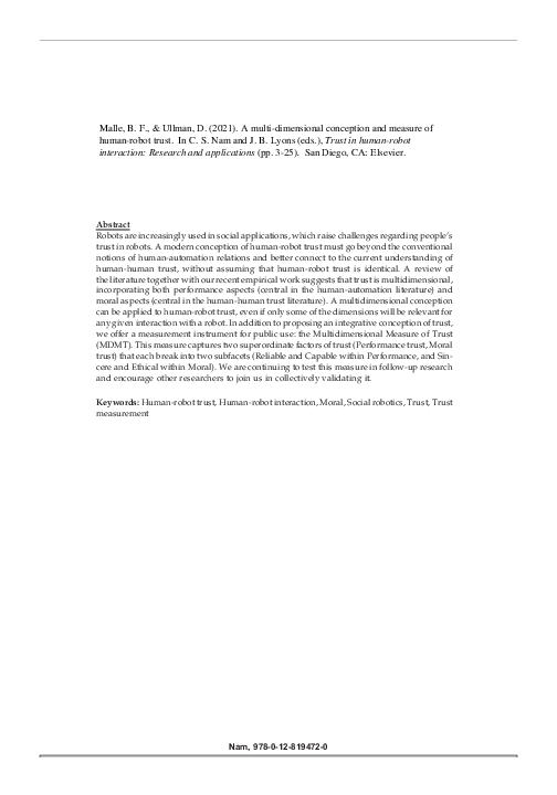 (PDF) A multidimensional conception and measure of human-robot trust