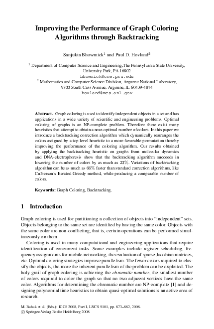 Pdf Improving The Performance Of Graph Coloring Algorithms Through Backtracking