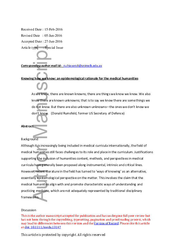 (PDF) Knowing how we know: an epistemological rationale for the medical ...