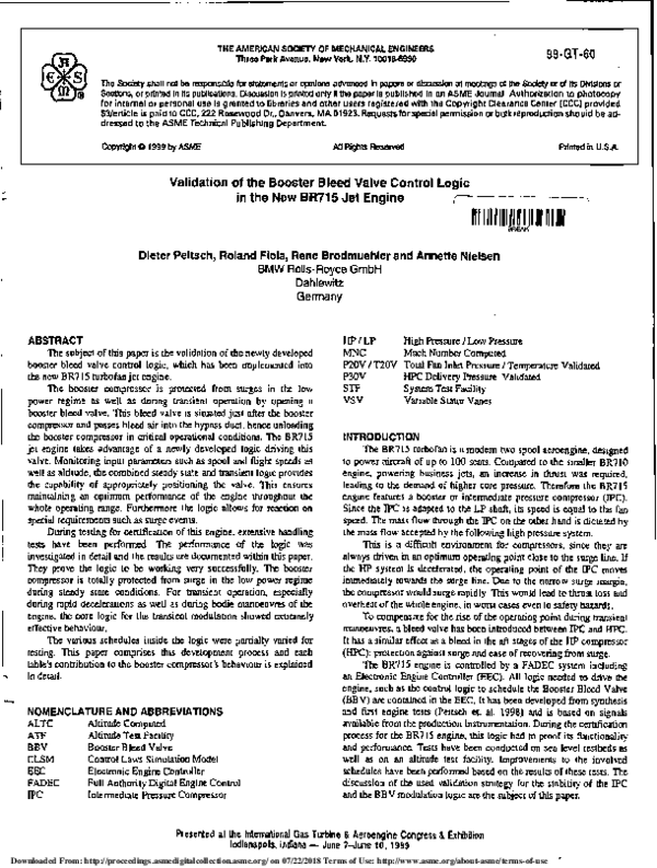 (PDF) Validation of the Booster Bleed Valve Control Logic in the New ...