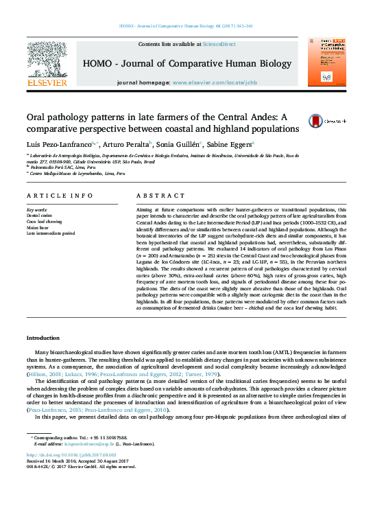 (PDF) Oral pathology patterns in late farmers of the Central Andes: A ...