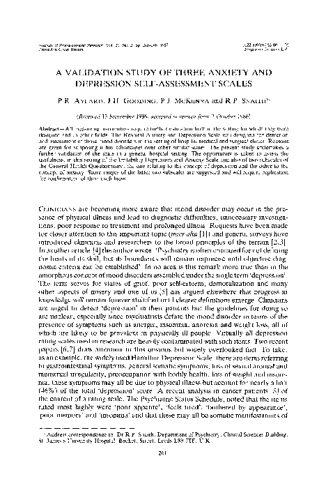(PDF) A validation study of three anxiety and depression self-assessment scales