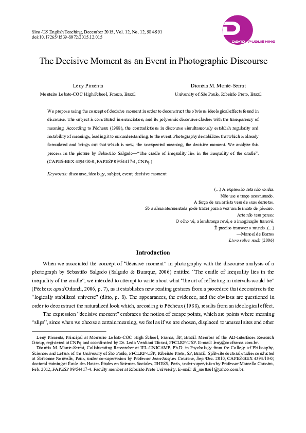 (PDF) The Decisive Moment as an Event in Photographic Discourse