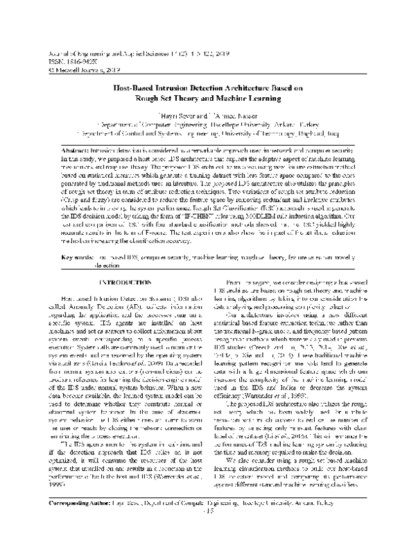 Pdf Host Based Intrusion Detection Architecture Based On Rough Set Theory And Machine Learning 