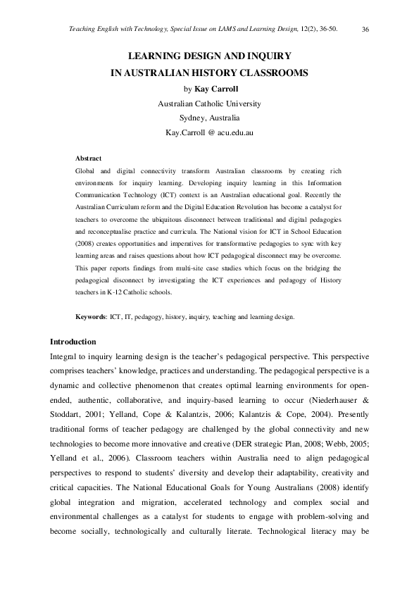 (PDF) Learning Design and Inquiry in Australian History Classrooms