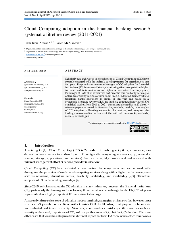 Pdf Cloud Computing Adoption In The Financial Banking Sector A