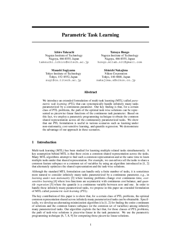 (PDF) Parametric Task Learning