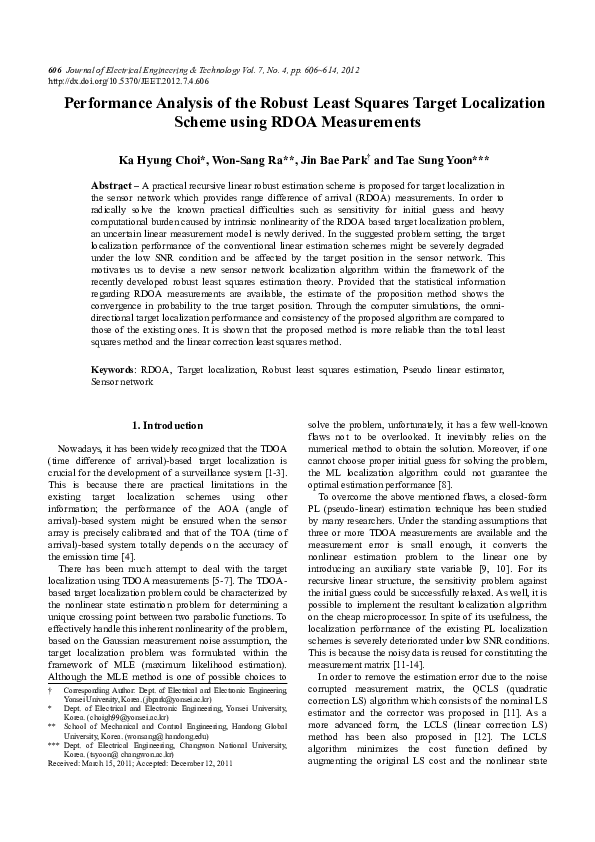 Pdf Performance Analysis Of The Robust Least Squares Target Localization Scheme Using Rdoa