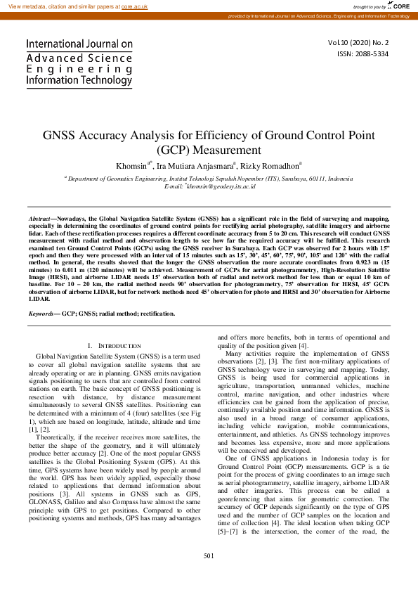 Pdf Gnss Accuracy Analysis For Efficiency Of Ground Control Point