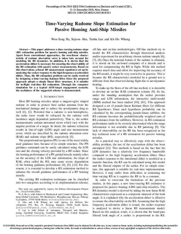 (PDF) Time-Varying Radome Slope Estimation for Passive Homing Anti-Ship ...