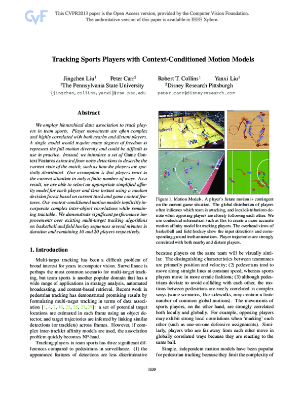 (PDF) Tracking Sports Players with Context-Conditioned Motion Models