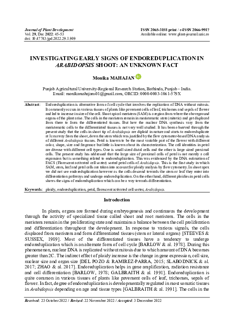 (PDF) Investigating Early Signs of Endoreduplication in Arabidopsis ...