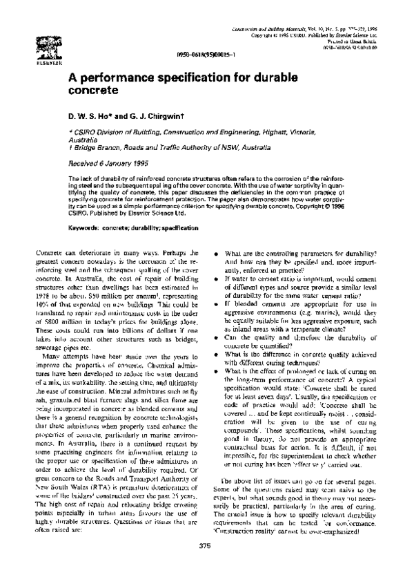 (PDF) A performance specification for durable concrete