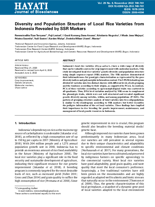 (PDF) Diversity and Population Structure of Local Rice Varieties from ...