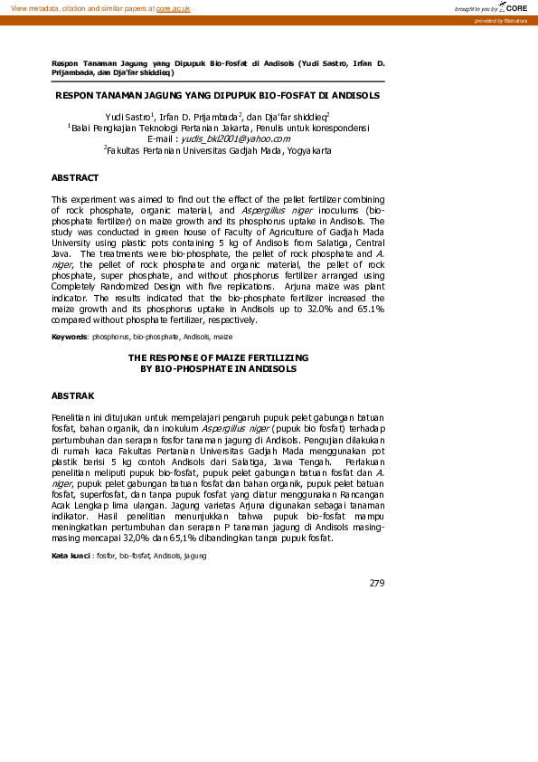 (PDF) Respon Tanaman Jagung Yang Dipupuk Bio-Fosfat DI Andisols