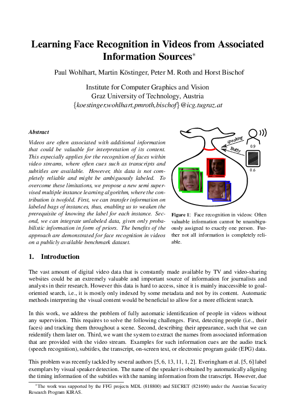 (PDF) Learning Face Recognition in Videos from Associated Information Sources