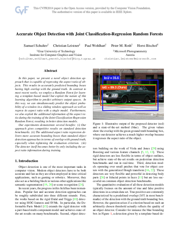 Pdf Accurate Object Detection With Joint Classification Regression Random Forests