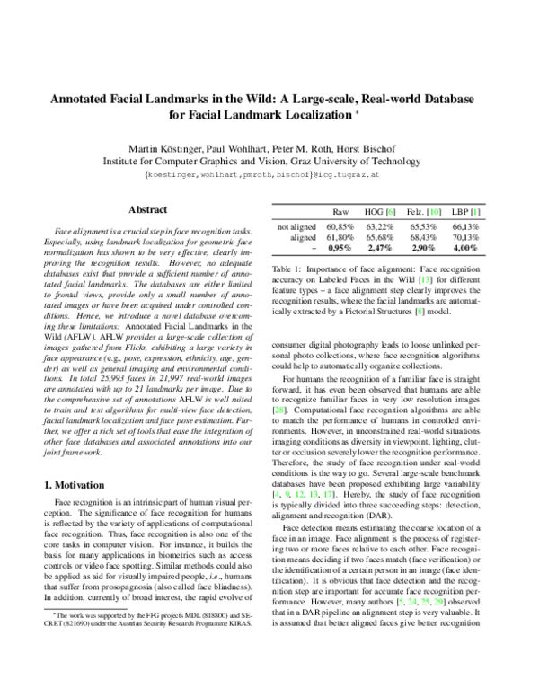Pdf Annotated Facial Landmarks In The Wild A Large Scale Real World Database For Facial