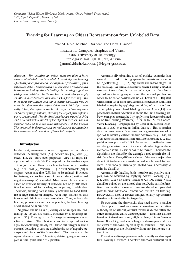 (PDF) Tracking for learning an object representation from unlabeled data