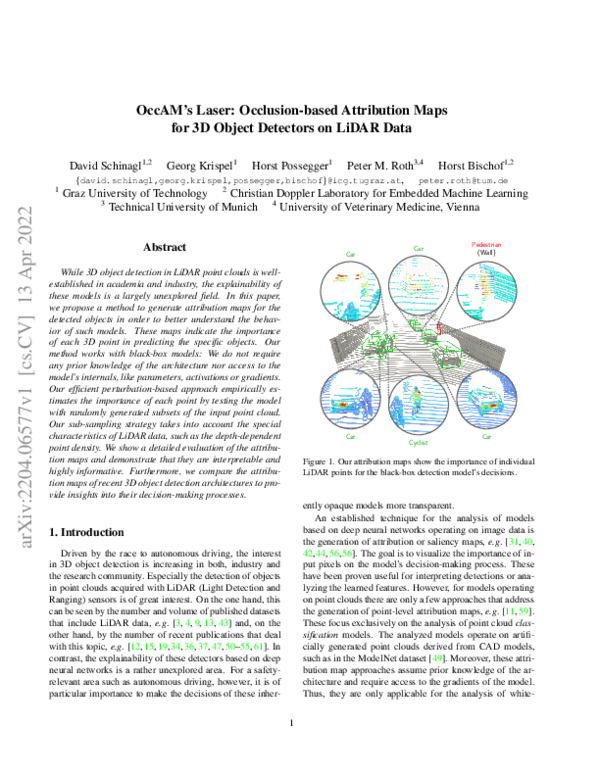 (PDF) OccAM's Laser: Occlusion-based Attribution Maps for 3D Object Detectors on LiDAR Data