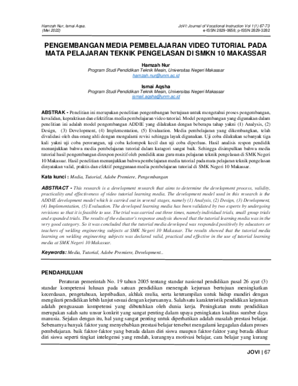 (PDF) Pengembangan Media Pembelajaran Video Tutorial Pada Mata Pelajaran Teknik Pengelasan DI ...