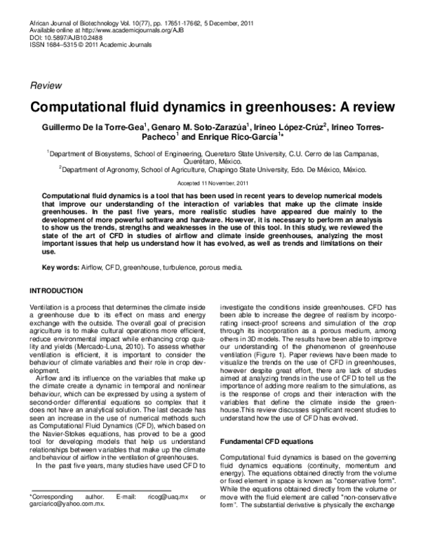 (PDF) Computational fluid dynamics in greenhouses: A review
