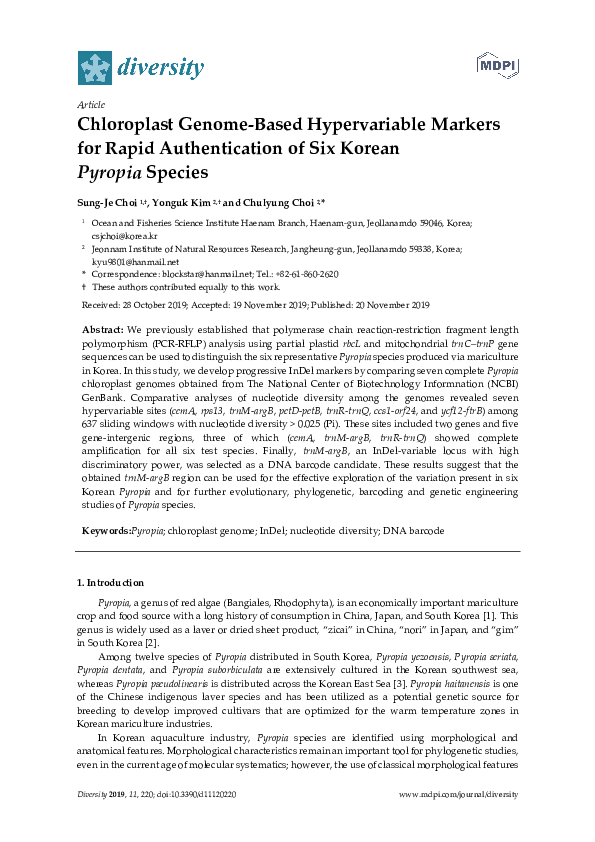 (PDF) Chloroplast Genome-Based Hypervariable Markers for Rapid ...