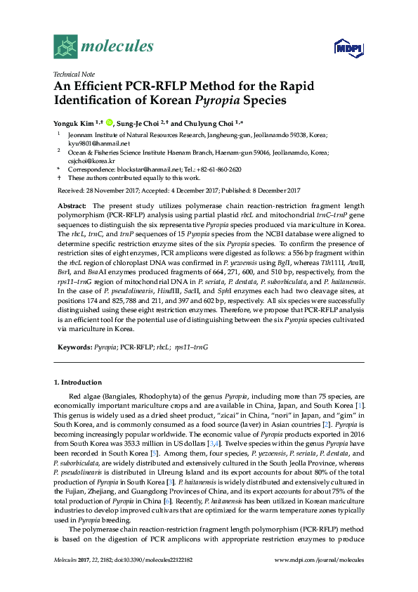 (PDF) An Efficient PCR-RFLP Method for the Rapid Identification of ...