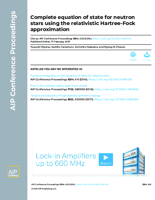 (PDF) Complete equation of state for neutron stars using the ...