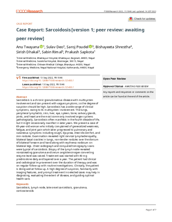 Pdf Case Report Sarcoidosis