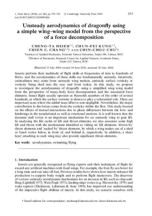 (PDF) Unsteady aerodynamics of dragonfly using a simple wing–wing model from the perspective of ...