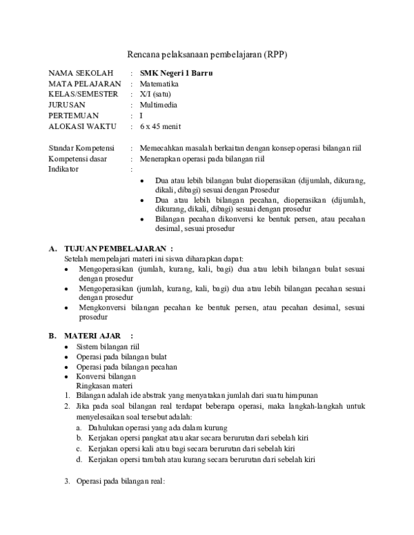 (DOC) Rencana pelaksanaan pembelajaran (RPP) NAMA SEKOLAH : SMK Negeri ...