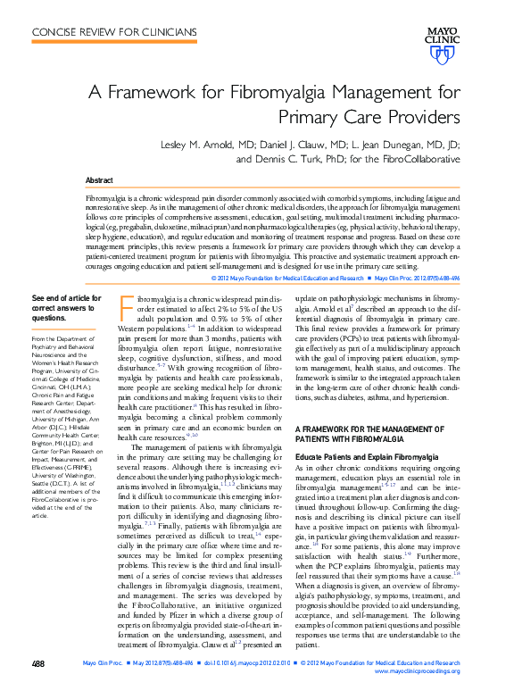 (PDF) A Framework for Fibromyalgia Management for Primary Care Providers
