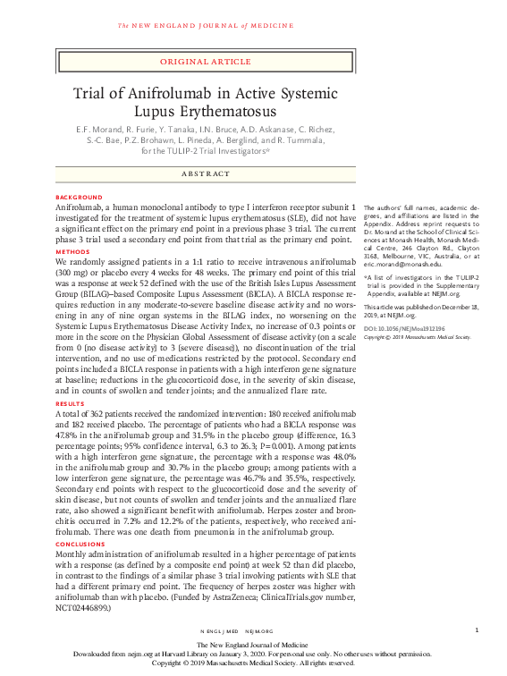 (PDF) Trial of Anifrolumab in Active Systemic Lupus Erythematosus