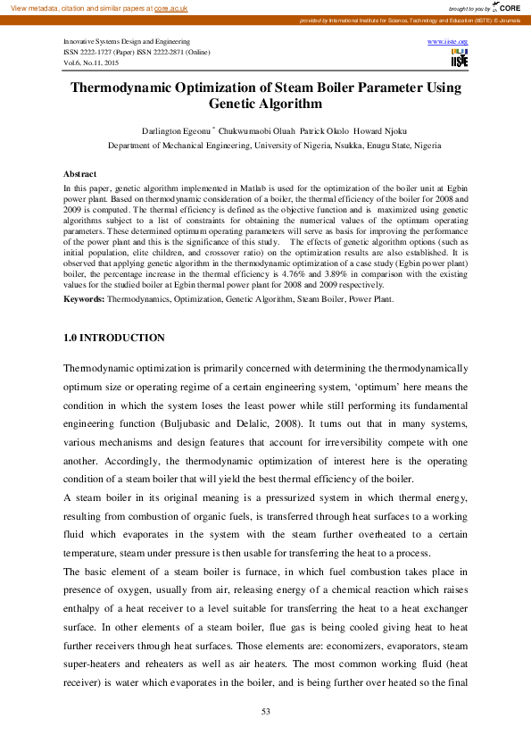 (PDF) Thermodynamic Optimization of Steam Boiler Parameter Using Genetic Algorithm
