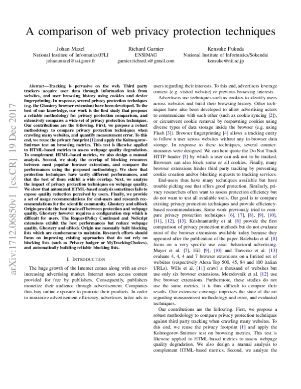 (PDF) A comparison of web privacy protection techniques