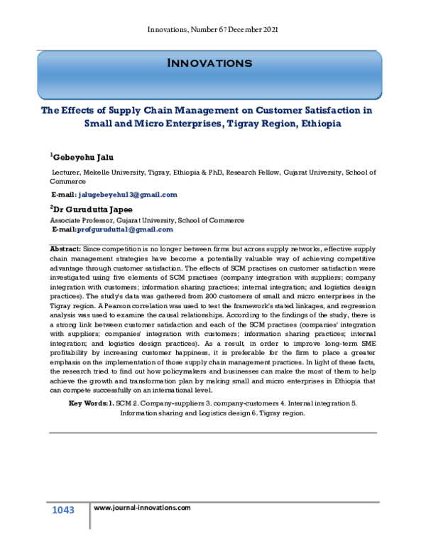 (PDF) The Effects of Supply Chain Management on Customer Satisfaction ...