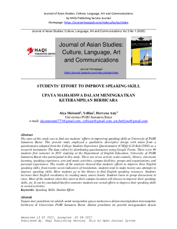 (PDF) Students' Effort to Improve Speaking Skill