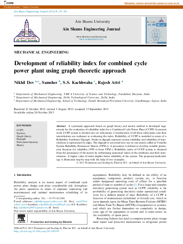 (PDF) Development of reliability index for combined cycle power plant ...