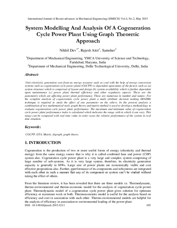 (PDF) System Modelling and Analysis of a Cogeneration Cycle Power Plant ...