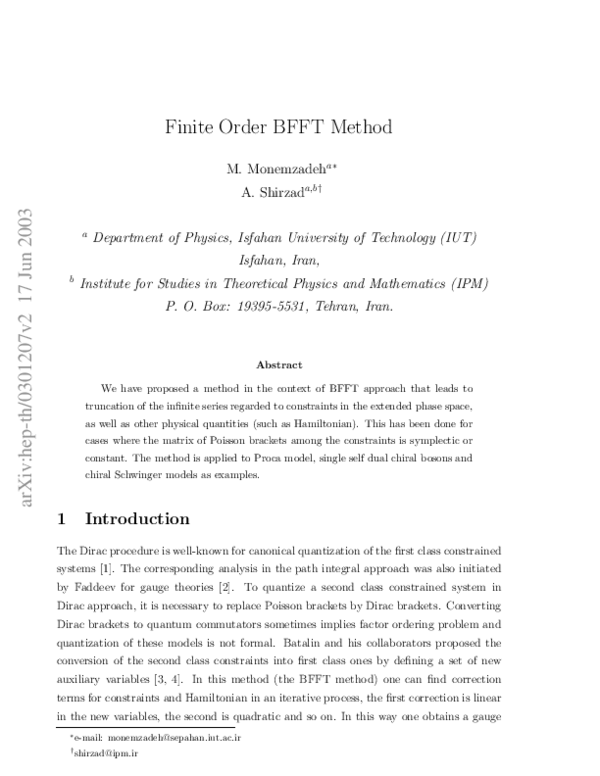 (PDF) Finite Order BFFT Method