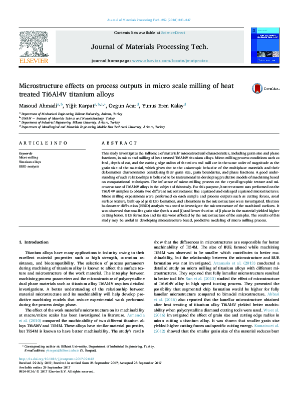(PDF) Microstructure effects on process outputs in micro scale milling of heat treated Ti6Al4V ...