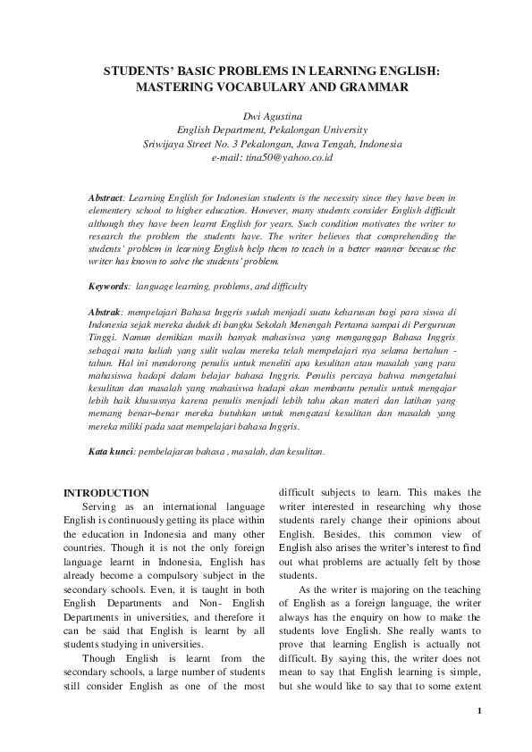 (PDF) Students’ Basic Problems in Learning English: Mastering ...