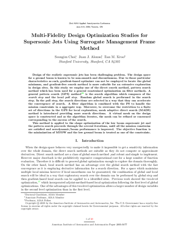 (PDF) Multi-Fidelity Design Optimization Studies for Supersonic Jets Using Surrogate Management ...