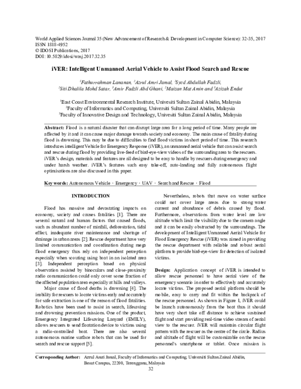 Pdf Iver Intelligent Unmanned Aerial Vehicle To Assist Flood Search And Rescue Amir Fadzli
