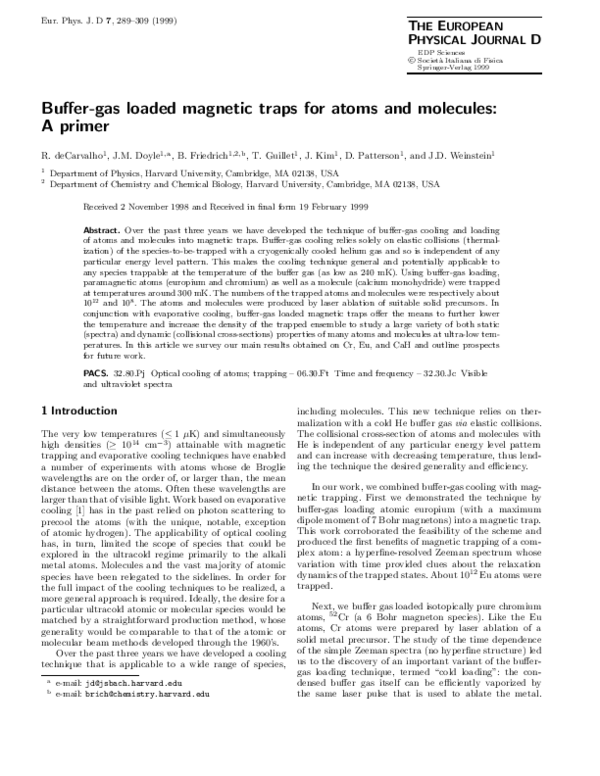(PDF) Buffer-gas loaded magnetic traps for atoms and molecules: A primer