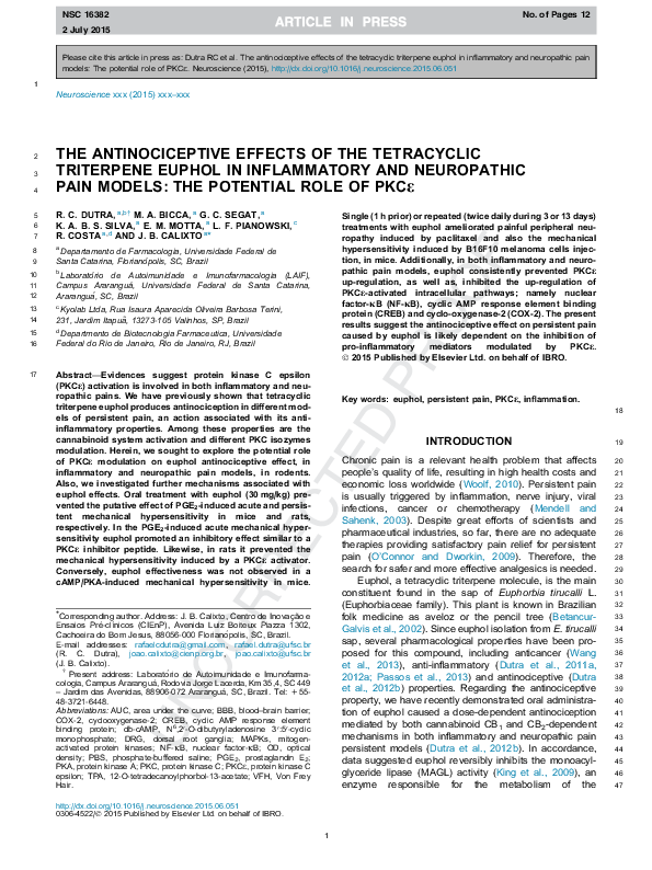 (PDF) The antinociceptive effects of the tetracyclic triterpene euphol ...