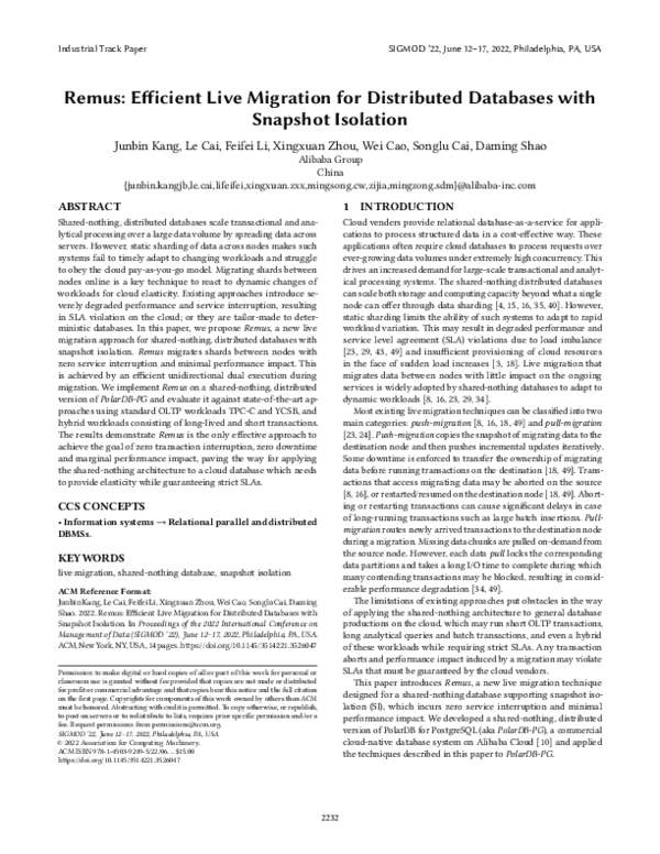 (PDF) Remus: Efficient Live Migration for Distributed Databases with Snapshot Isolation | songlu ...