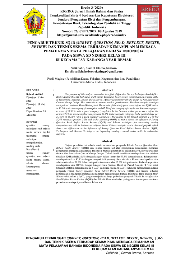 (PDF) Pengaruh Teknik Survey Question Read Reflect Recite Review (SQ4R ...