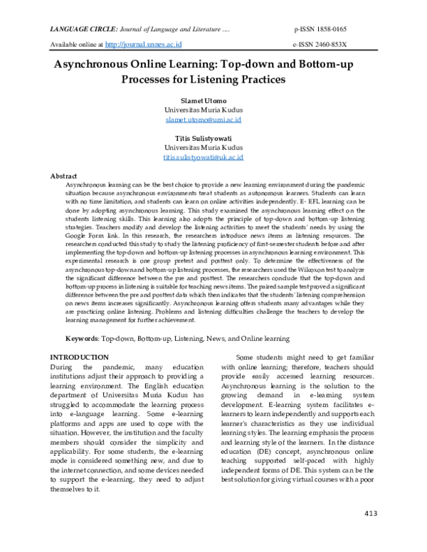 (PDF) Asynchronous Online Learning: Top-down and Bottom-up Processes for Listening Practices